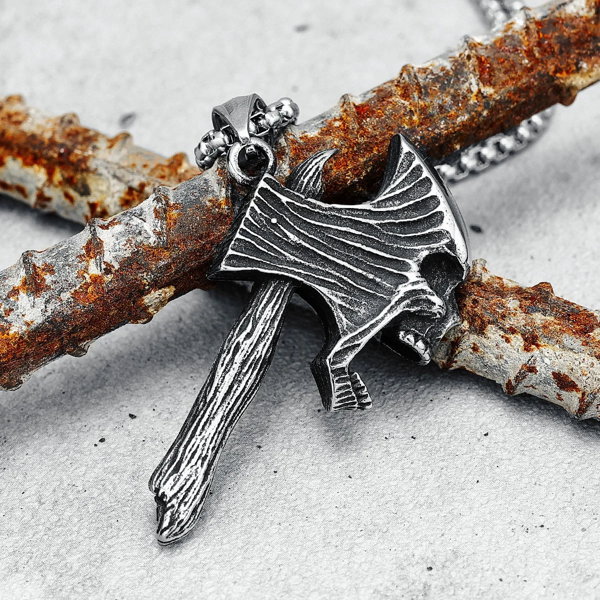 Skull Axe Necklace Stainless Steel Roaring Skulls Axes Punk Rock Men P