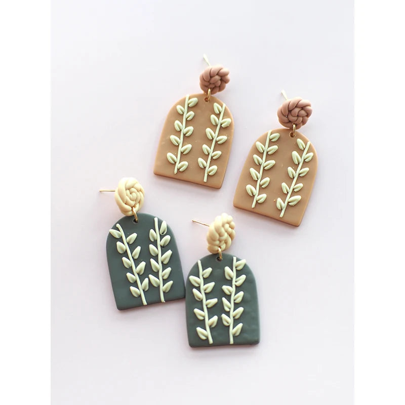 Leaves Heart Earthy Colors Arch Natural Handmade Polymer Clay Braided