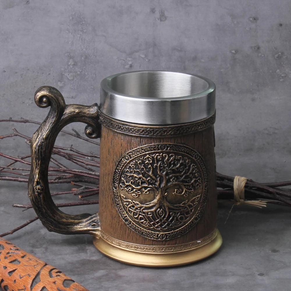 Madeinsea© - Wood Style Tree of Life Drakkar Beer Mug