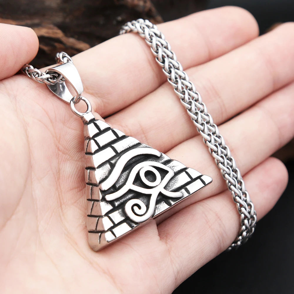 Vintage Fashion Eye of Horus Pendant Necklaces for Men Stainless Steel Egyptian Pyramid Necklace Amulet Jewelry Gifts Wholesale No Chain